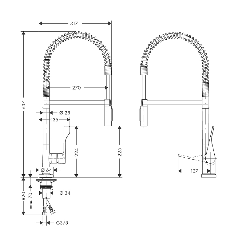 Kjøkkenbatteri Axor Citterio Semi-Pro Rustfri - 39840800