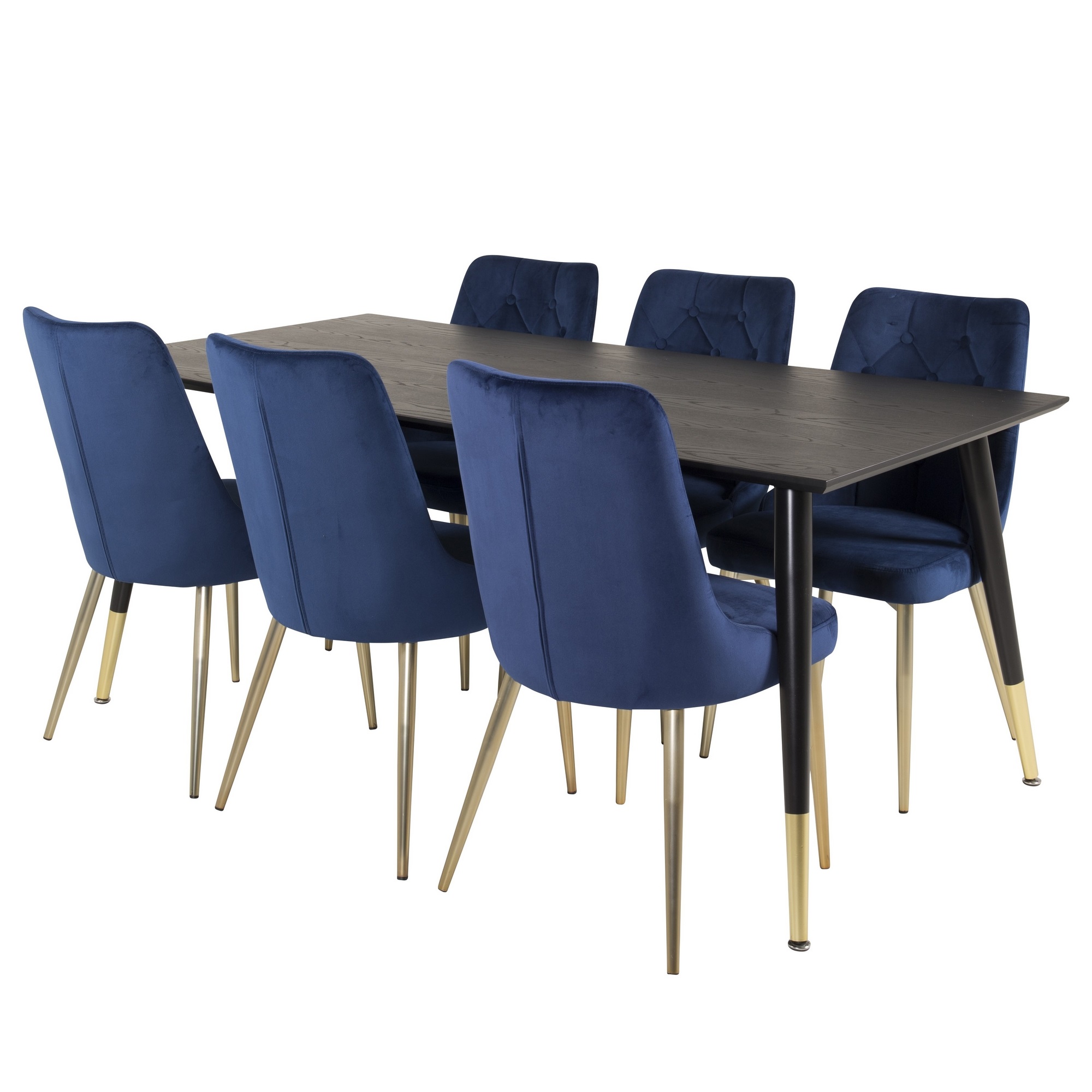 Spisegruppe Venture Home Dipp med 6 Velvet Deluxe Fløyel Stoler Sort ...