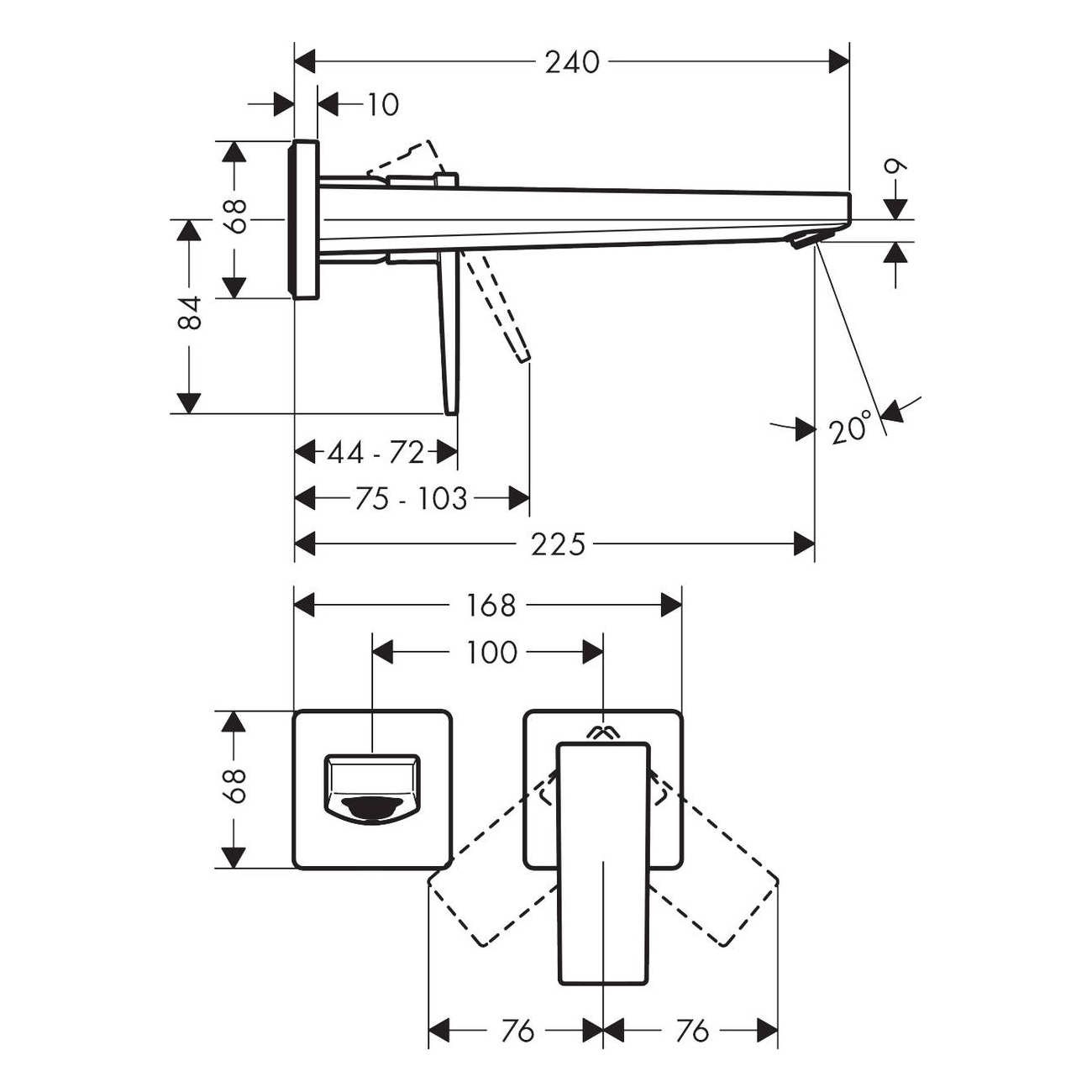 Servantbatteri Hansgrohe Metropol for Innbygging 225 Matt Sort ...